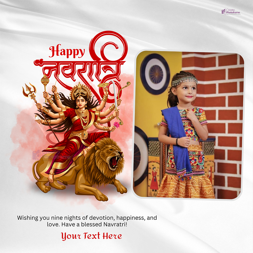 Create Happy Navratri Wishes Greeting Card with Custom Name & Photo Frame