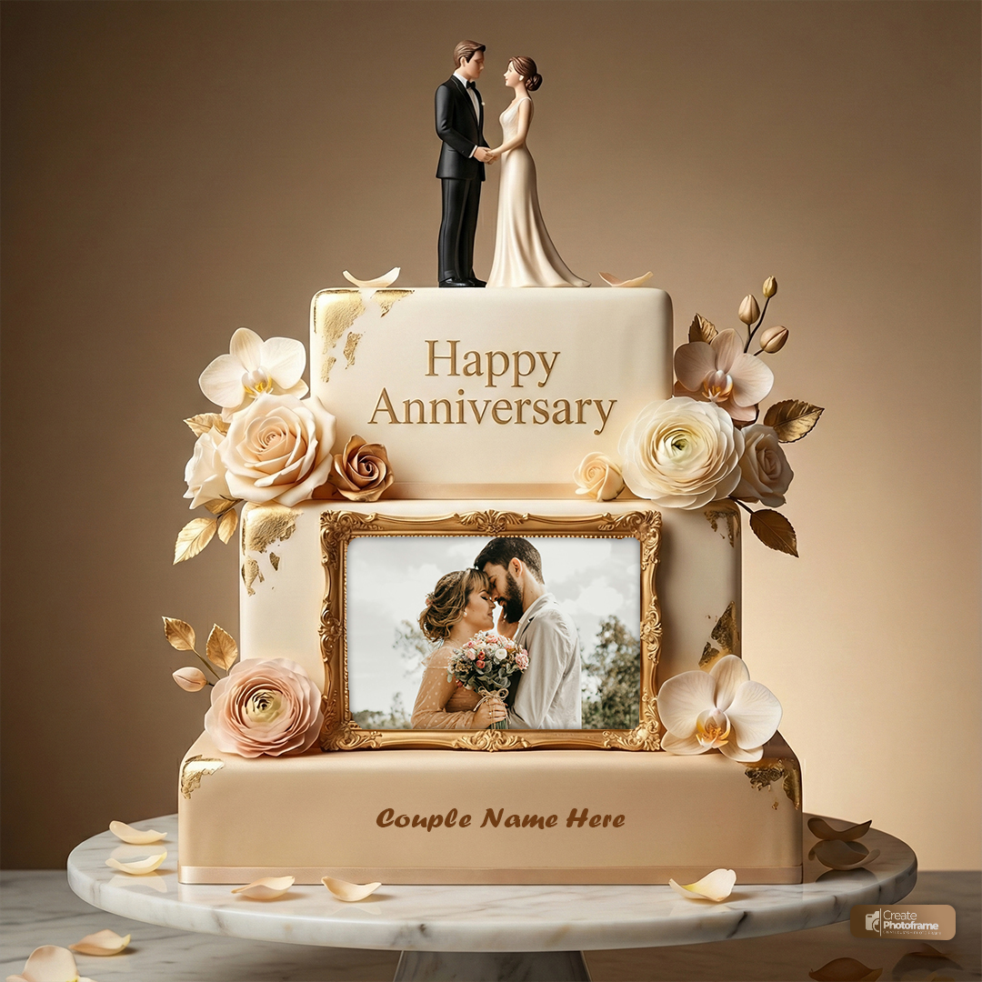Luxury 3 Tier Wedding Cake Design With Name And Photo